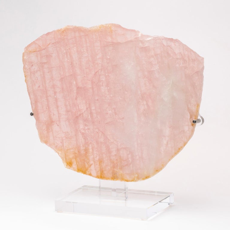 Brazilian Rose Quartz Polish Slab on a Custom Acrylic Stand For Sale at ...