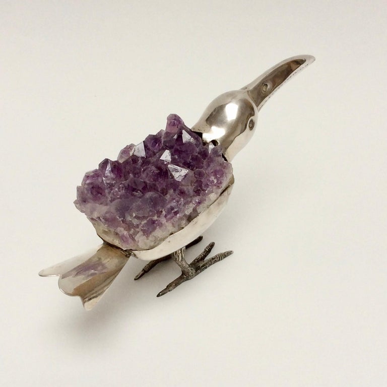 Silver Plated and Amethyst Decorative Bird, circa 1970 For Sale at 1stDibs