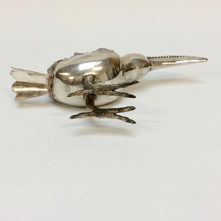 Silver Plated and Amethyst Decorative Bird, circa 1970 For Sale at 1stDibs