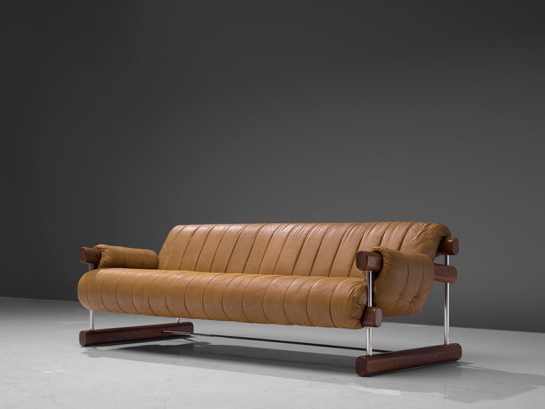 Brazilian Three-Seat Sofa in Brown Alcantara For Sale at 1stDibs