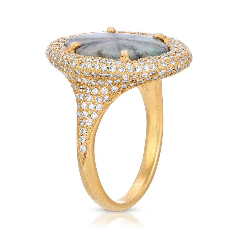 Brazilian Trapiche Emerald Sculptural Ring with Diamond Pave in 18k ...