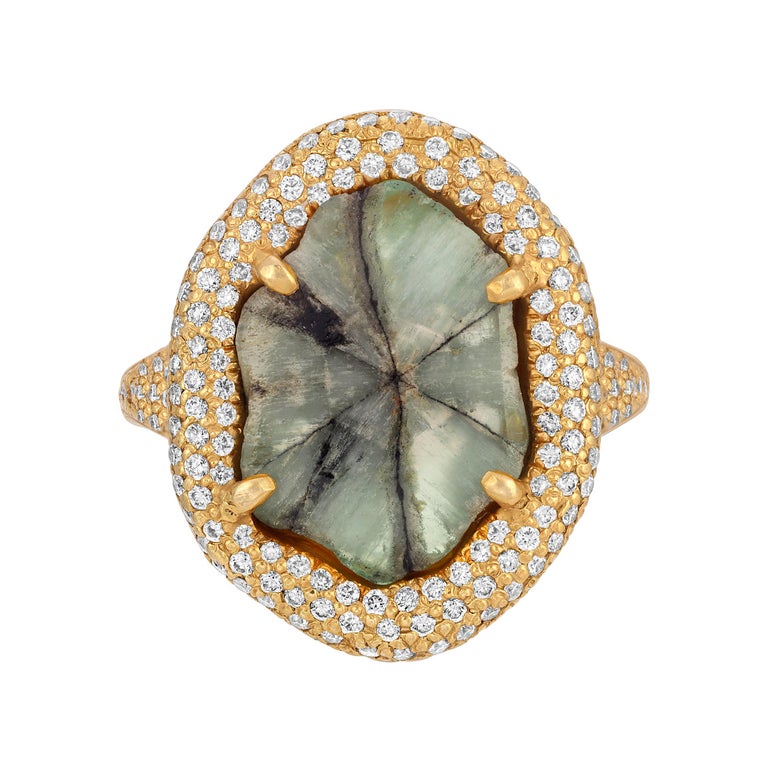 Brazilian Trapiche Emerald Sculptural Ring with Diamond Pave in 18k ...