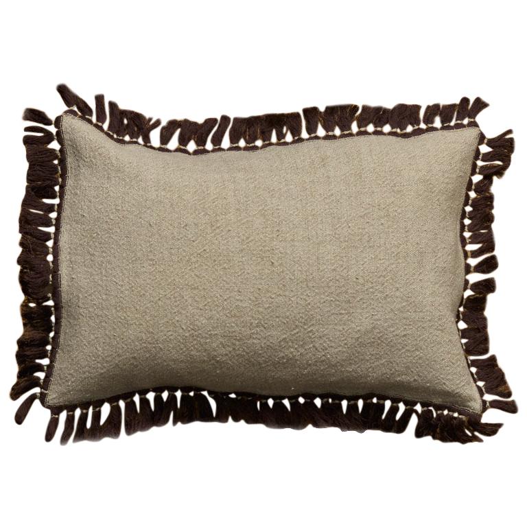 Cardamom, Beige Linen Cushion with Hand Embroidery and Grass Finishing ...