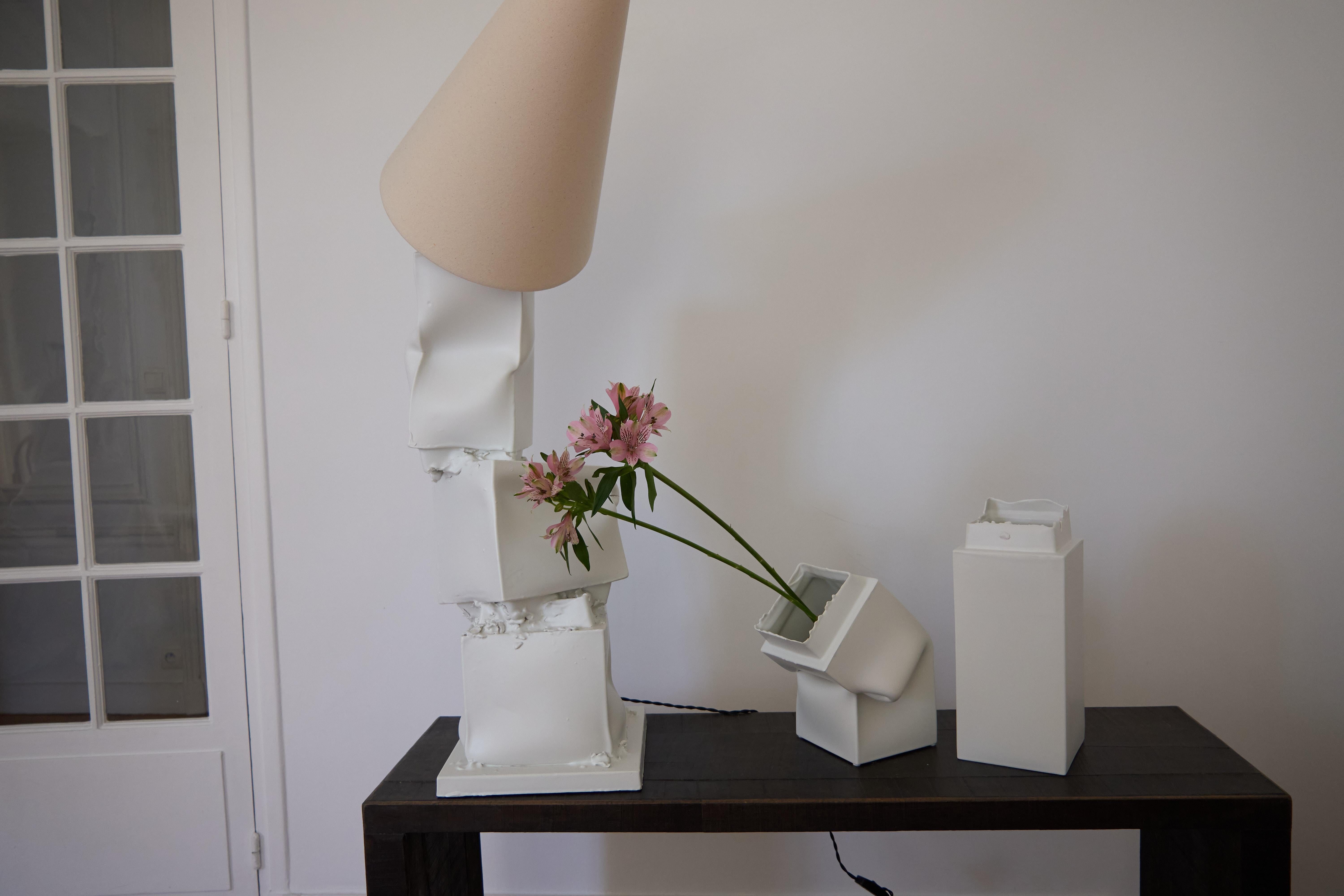 Hand sculpted white Italian ceramic one-of-a-kind lamp by Jenna Basso ...