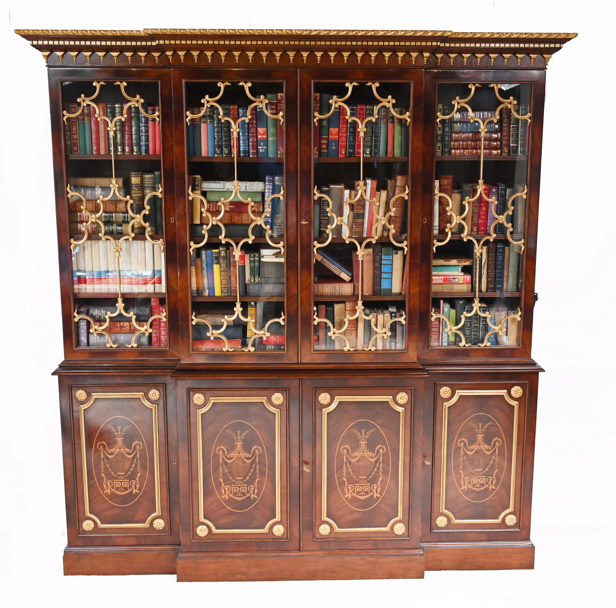 Breakfront Bookcase Gothic Chippendale Mahogany For Sale at 1stDibs