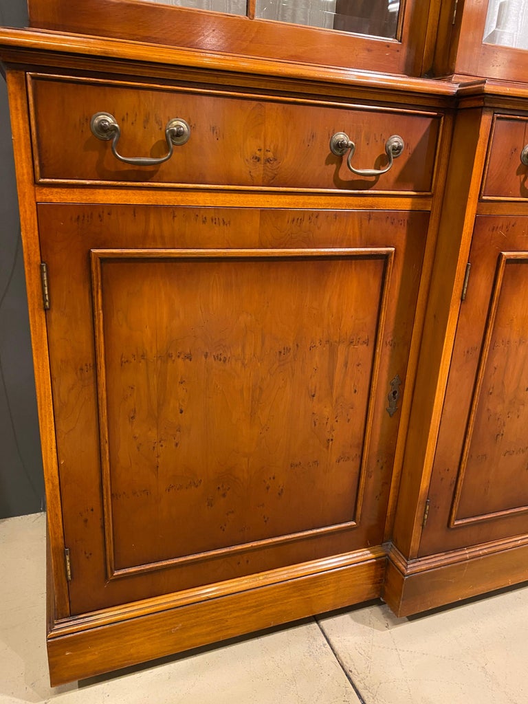 Breakfront Display Bookcase, Yew Wood, Georgian Styling, English, Bevel ...