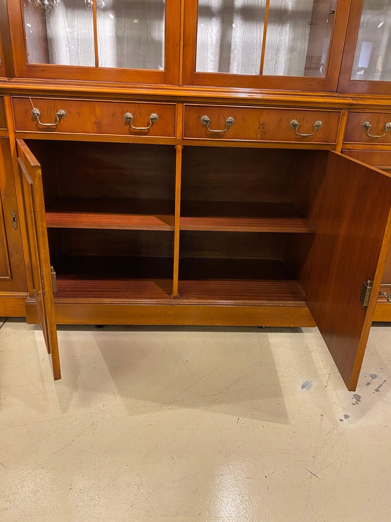 Breakfront Display Bookcase, Yew Wood, Georgian Styling, English, Bevel ...