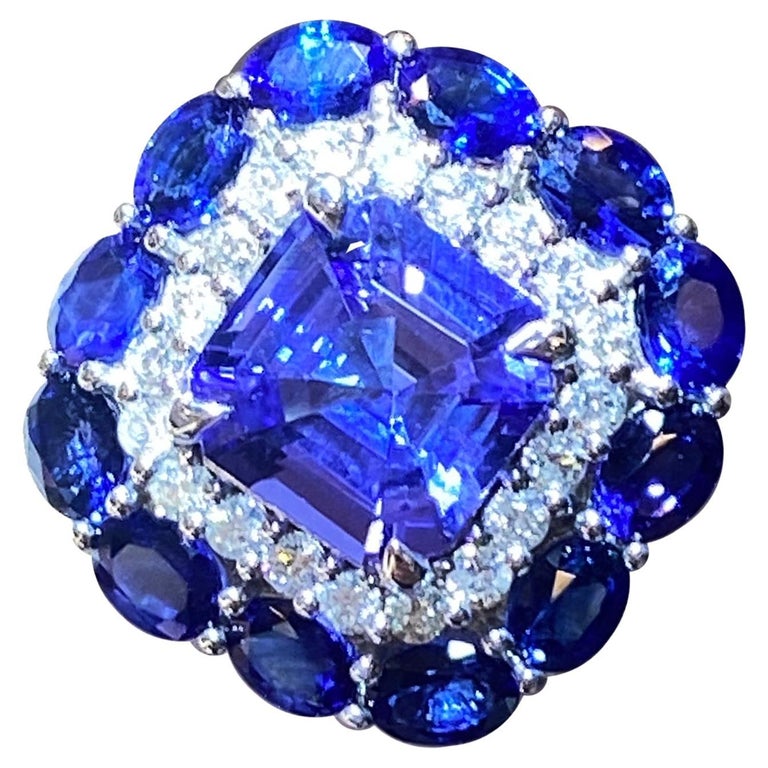 Breathtaking Blue Sapphire Diamond White 18K Gold for Her For Sale at ...