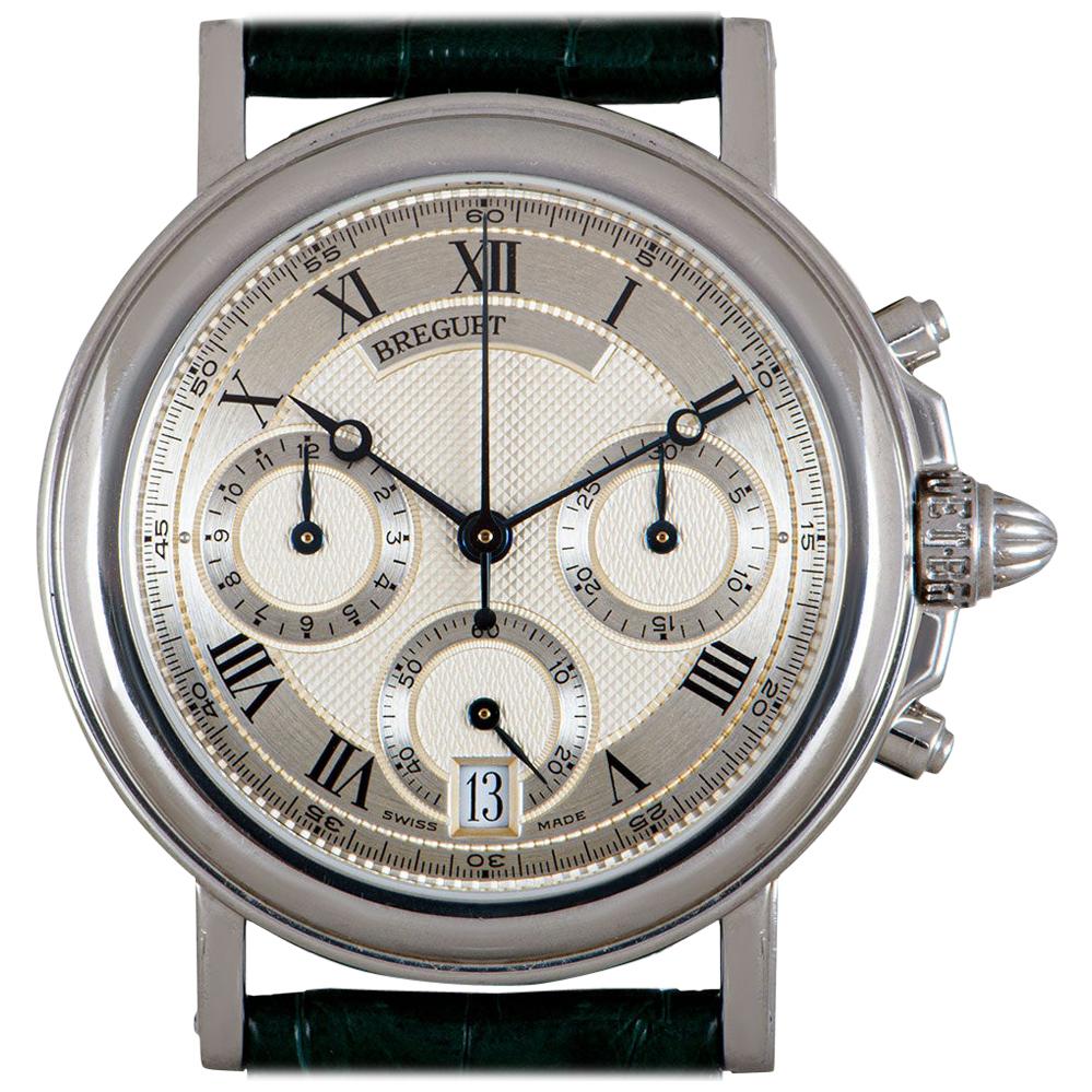 Breguet Unworn Marine Chronograph Platinum Silver Guilloche Dial 3460PT ...