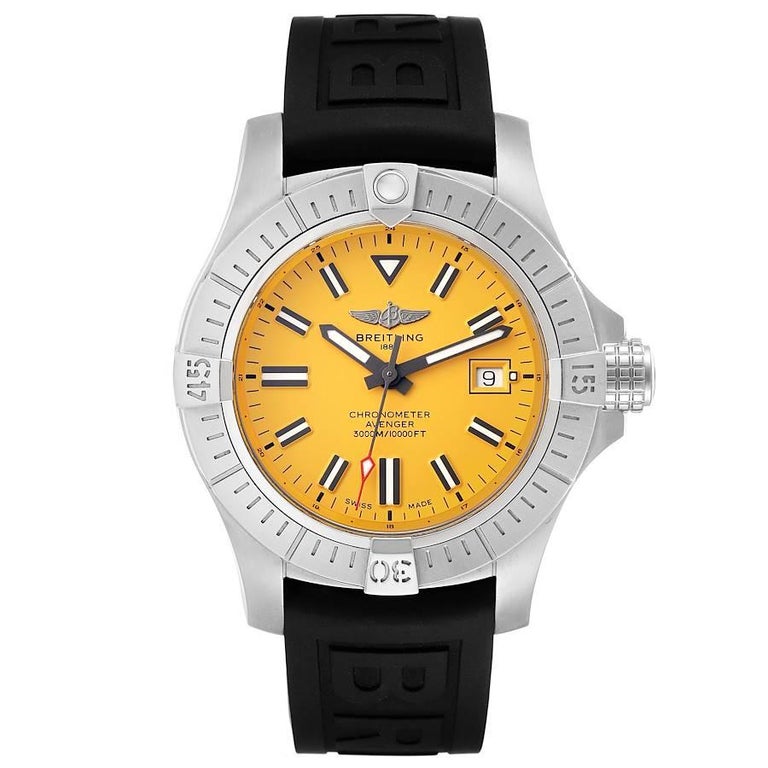 Breitling Avenger Seawolf Yellow Dial Steel Mens Watch A17319 Box Card ...