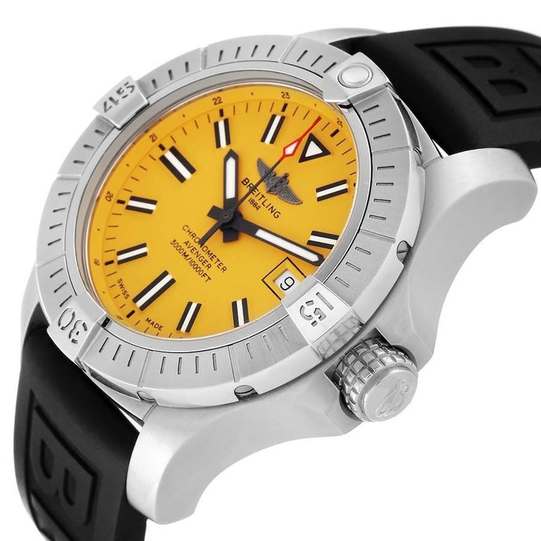 Breitling Avenger Seawolf Yellow Dial Steel Mens Watch A17319 Box Card ...