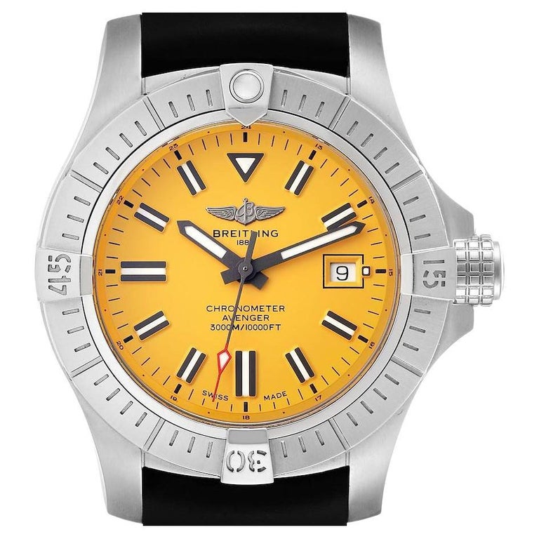 Breitling Avenger Seawolf Yellow Dial Steel Mens Watch A17319 Box Card ...