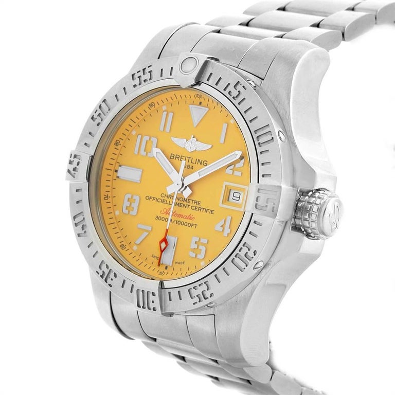 Breitling Avenger II 45 Seawolf Yellow Dial Men's Watch A17331 Box Card ...