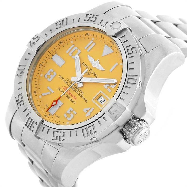 Breitling Avenger II 45 Seawolf Yellow Dial Men's Watch A17331 Box Card ...