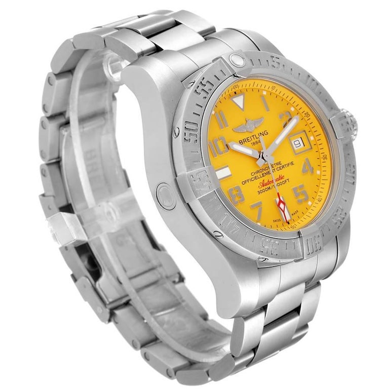 Breitling Avenger II 45 Seawolf Yellow Dial Steel Mens Watch A17331 at ...