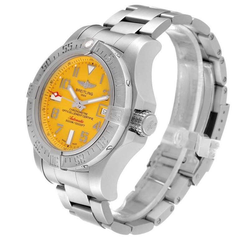 Breitling Avenger II 45 Seawolf Yellow Dial Steel Mens Watch A17331 at ...