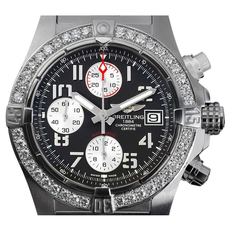 Breitling Avenger II Black Dial Custom Diamond Bezel Mens Watch A13381 ...