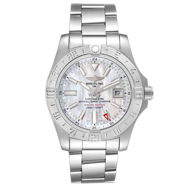 Breitling Avenger II GMT Blue Mother of Pearl Dial Mens Watch A32390 ...
