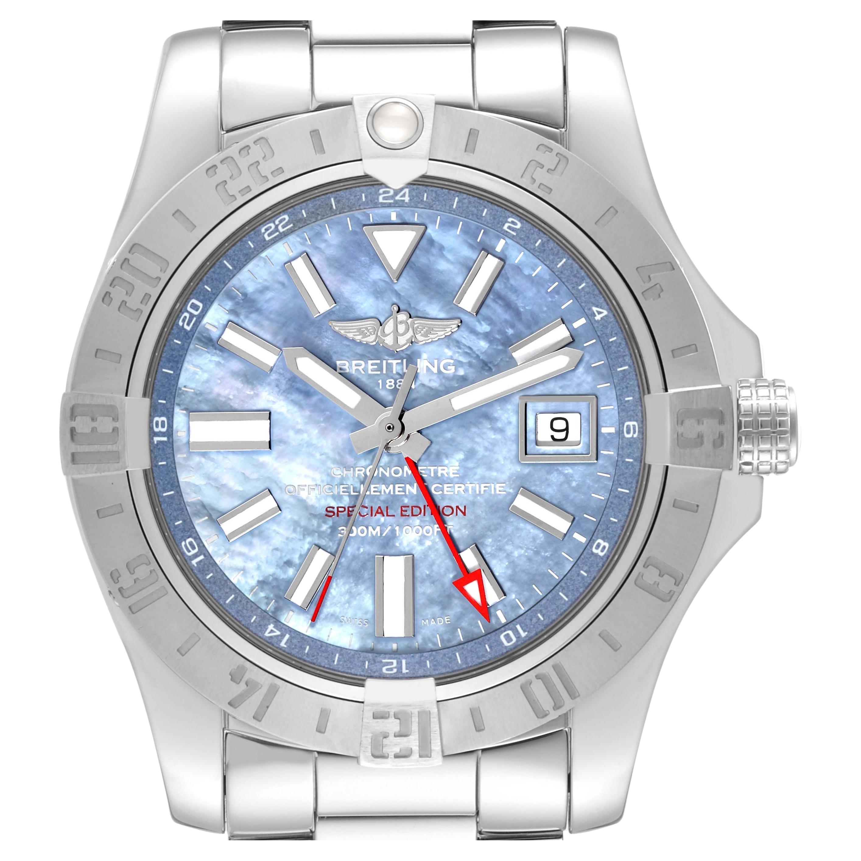 Breitling Avenger II GMT Blue Mother of Pearl Dial Mens Watch A32390 at ...