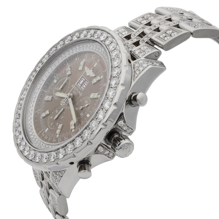 Breitling Bentley Chronograph Steel Diamonds Chocolate Dial Men's Watch ...