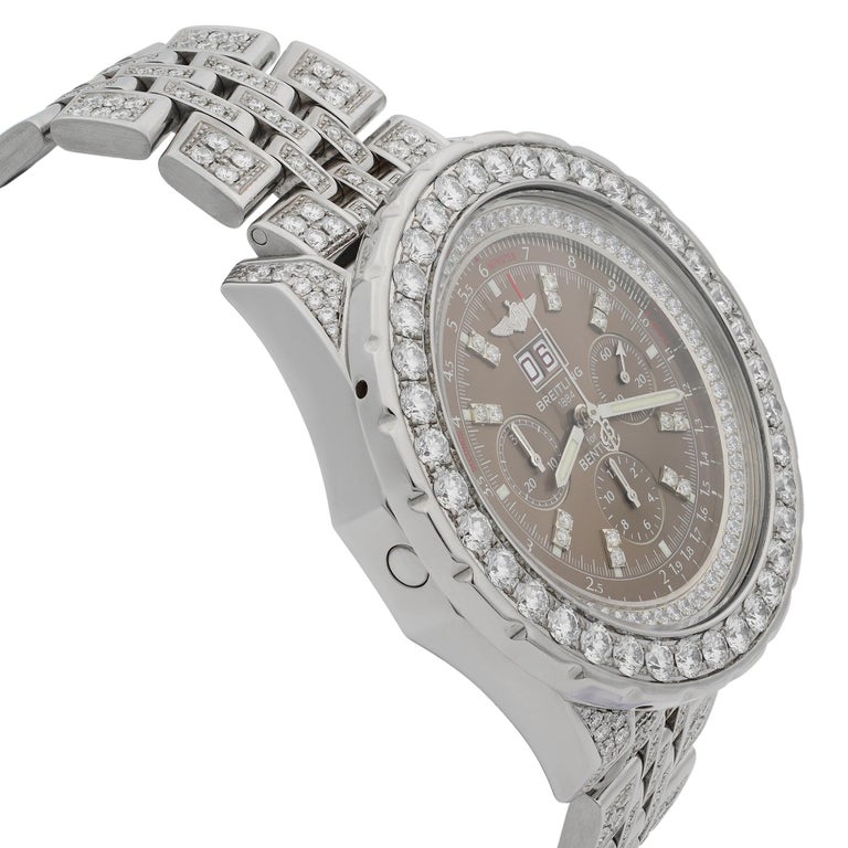 Breitling Bentley Chronograph Steel Diamonds Chocolate Dial Men's Watch ...