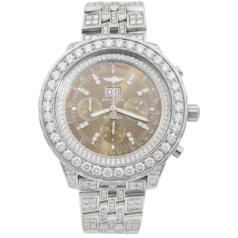 Breitling Bentley Chronograph Steel Diamonds Chocolate Dial Men's Watch ...