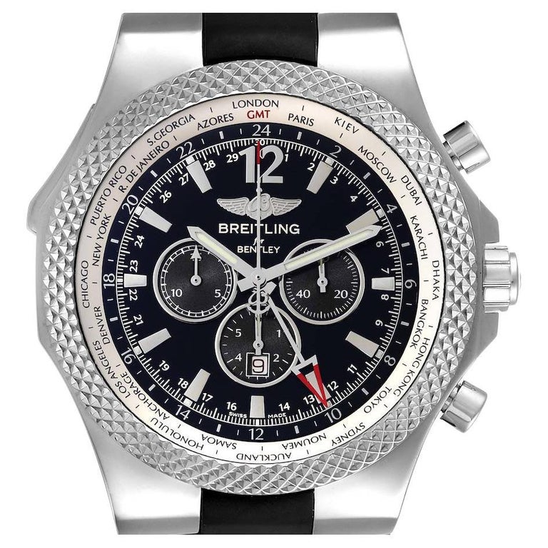 Breitling Bentley GMT Black Dial Steel Mens Watch A47362 Box Papers For ...