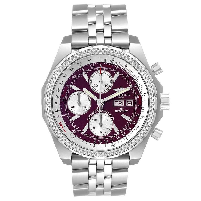Breitling Bentley GT Burgundy Dial Steel Mens Watch A13363 Box Papers ...
