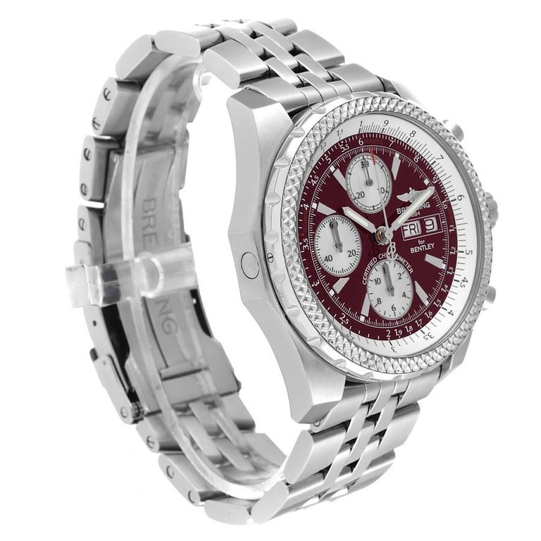 Breitling Bentley GT Burgundy Dial Steel Mens Watch A13363 Box Papers ...