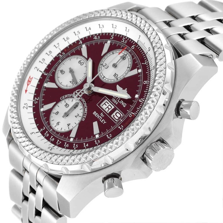Breitling Bentley GT Burgundy Dial Steel Mens Watch A13363 Box Papers ...