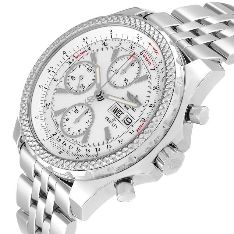 Breitling Bentley Motors GT Silver Dial Chronograph Watch A13362 Box ...