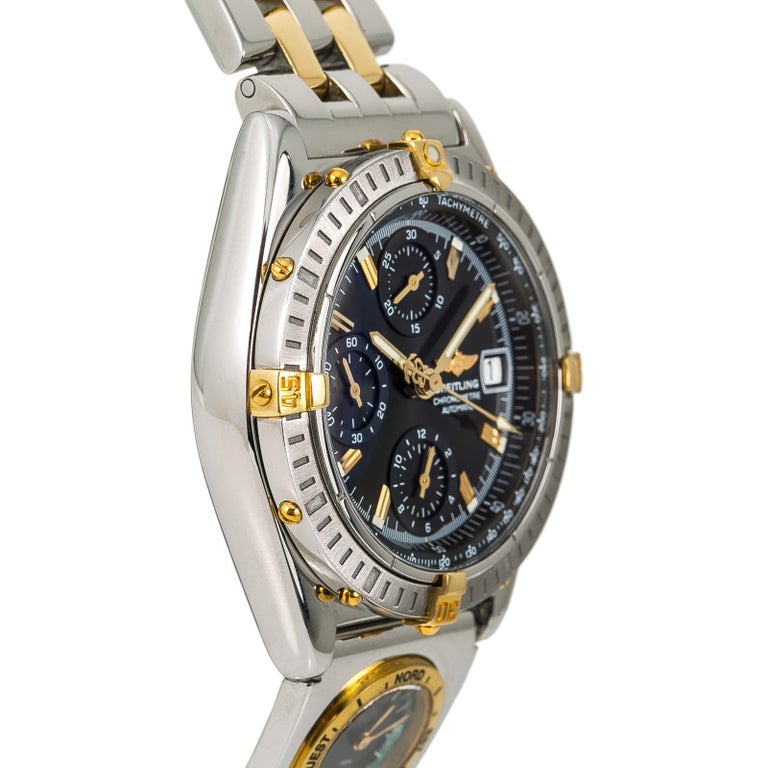 Breitling Chronomat B13352 Mens Automatic Watch Black Dial 18k Two Tone ...