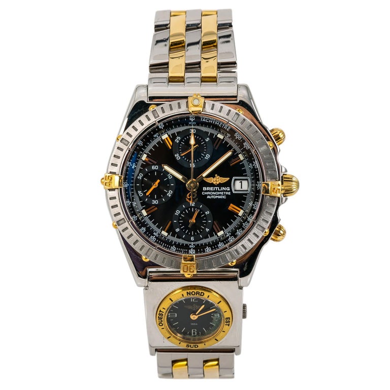 Breitling Chronomat B13352 Mens Automatic Watch Black Dial 18k Two Tone ...