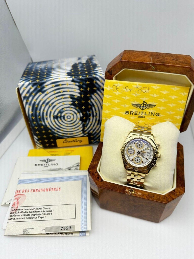 Breitling Chronomat K13050.1 MOP Dial 18k Yellow Gold Box Paper For ...