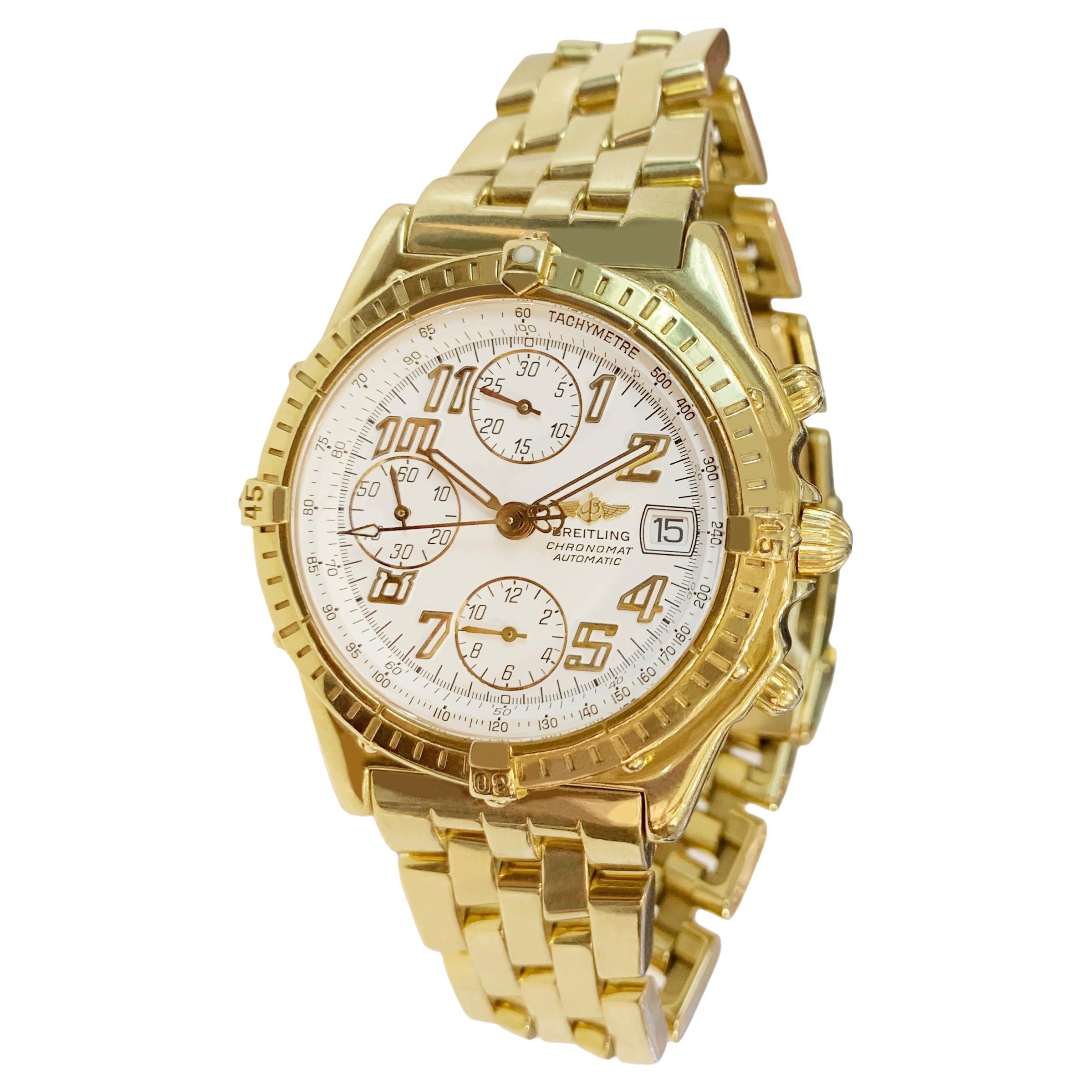 Certified Breitling Chronomat B13050 Yellow Gold Stainless Steel ...