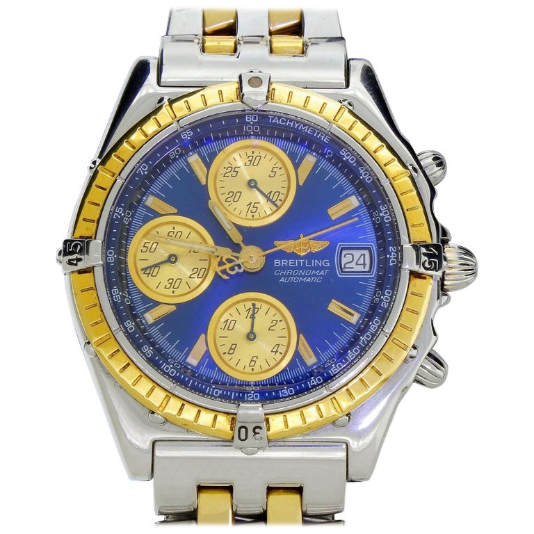 Breitling Chronomat Watch D13048 Blue Dial Stainless and Gold Pilot ...