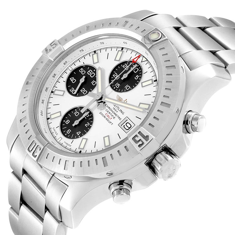 Breitling Colt Automatic Chronograph White Dial Watch A13388 Box Card ...