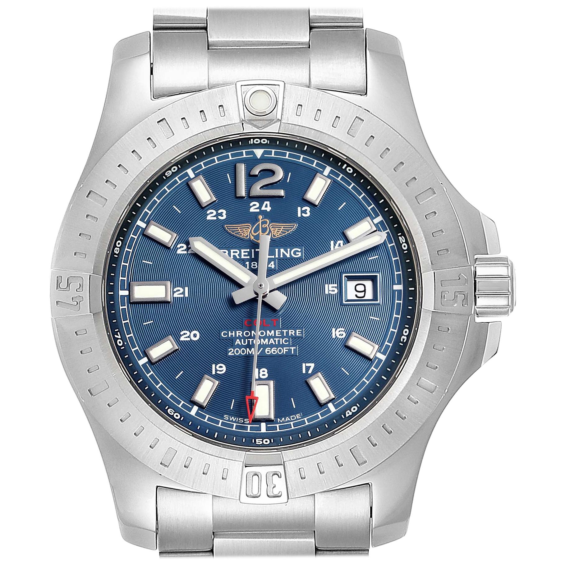 Breitling Colt Blue Dial Automatic Steel Men's Watch A17388 Box Card ...