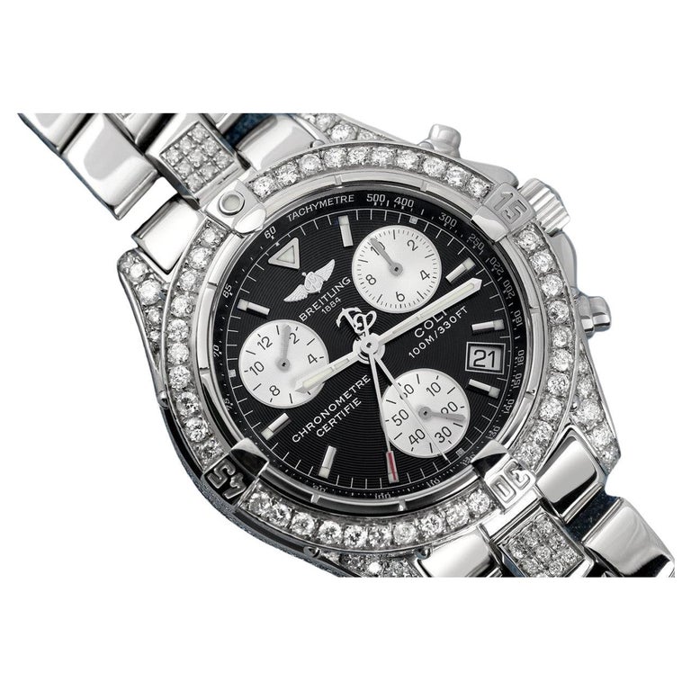 Breitling Colt Chrono Black Dial Custom Diamond Watch Middle Diamond ...