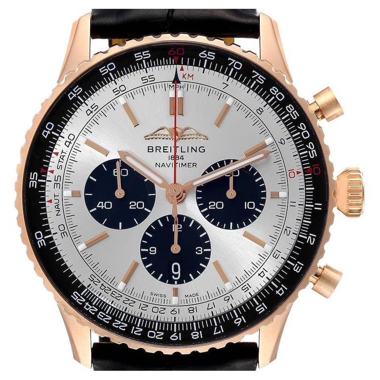 Breitling Navitimer 01 46 Roségold Silber Zifferblatt Herrenuhr RB0137 ...