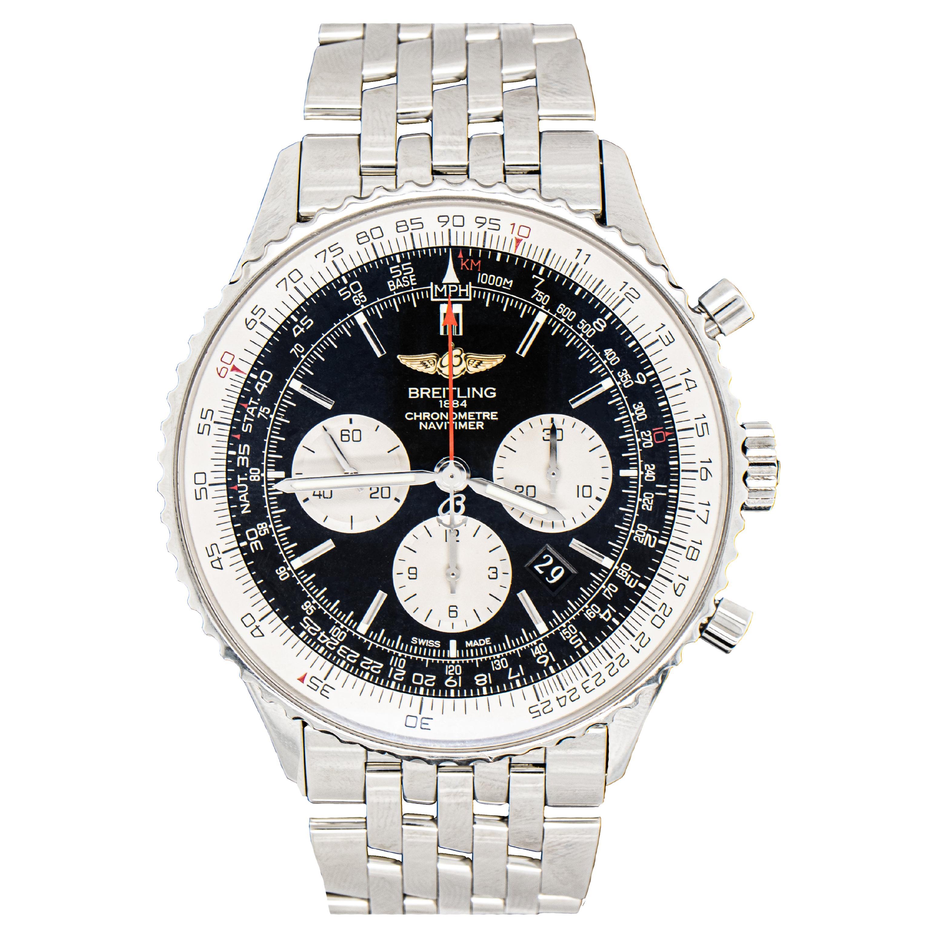 Breitling Navitimer Chronograph A24322 Black Dial Leather Strap Watch ...