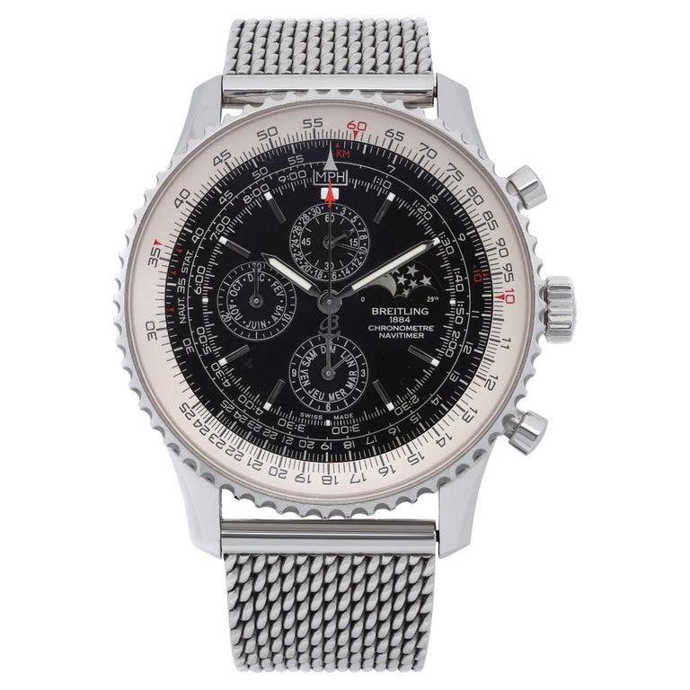 Breitling Navitimer 1461 GMT Steel Moonphase Black Dial Watch A1938021 ...