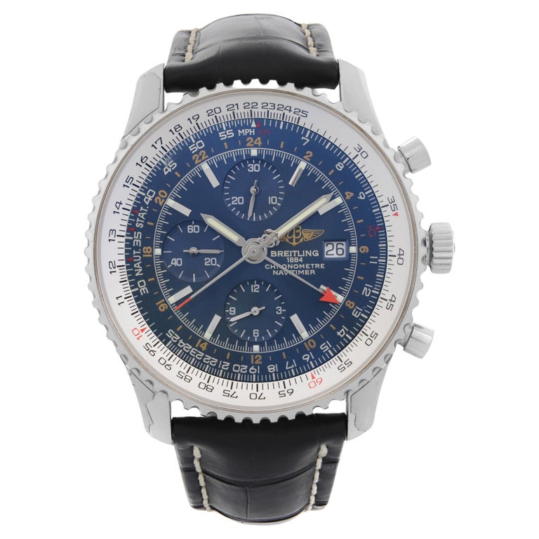 Breitling Navitimer Chronograph GMT Steel Blue Dial Automatic Watch ...
