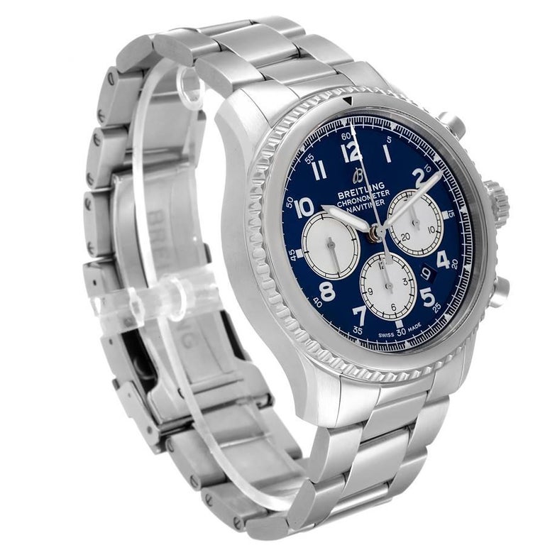 Breitling Navitimer Aviator 8 B01 Blue Dial Steel Mens Watch AB0117 Box ...