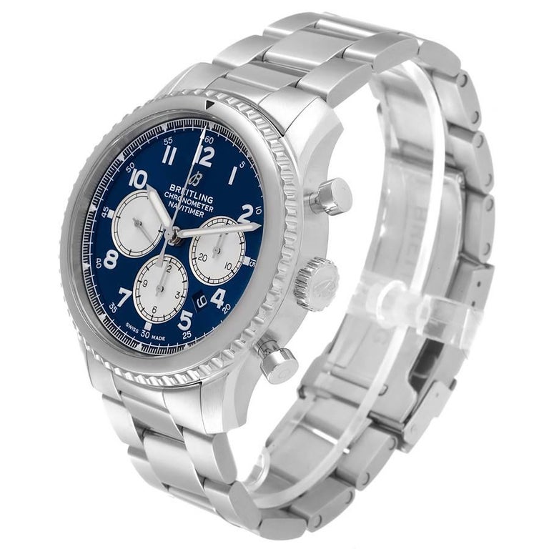 Breitling Navitimer Aviator 8 B01 Blue Dial Steel Mens Watch AB0117 Box ...