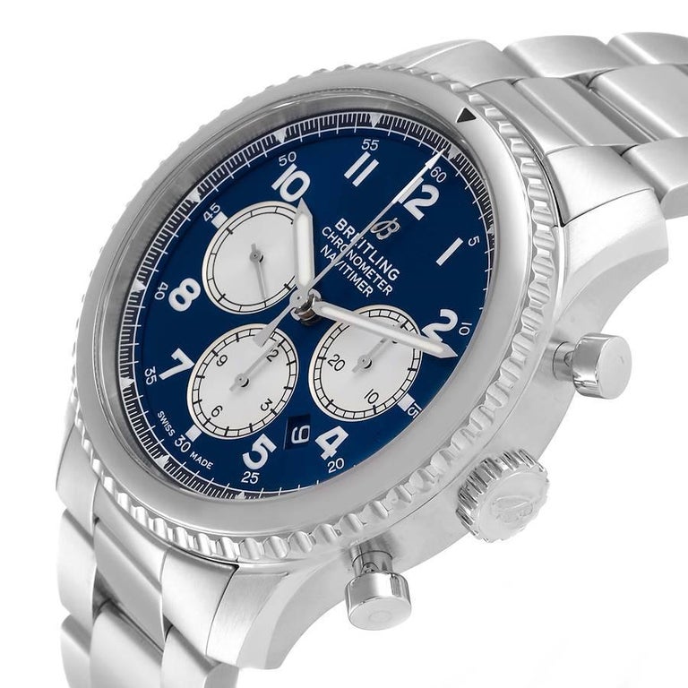 Breitling Navitimer Aviator 8 B01 Blue Dial Steel Mens Watch AB0117 Box ...
