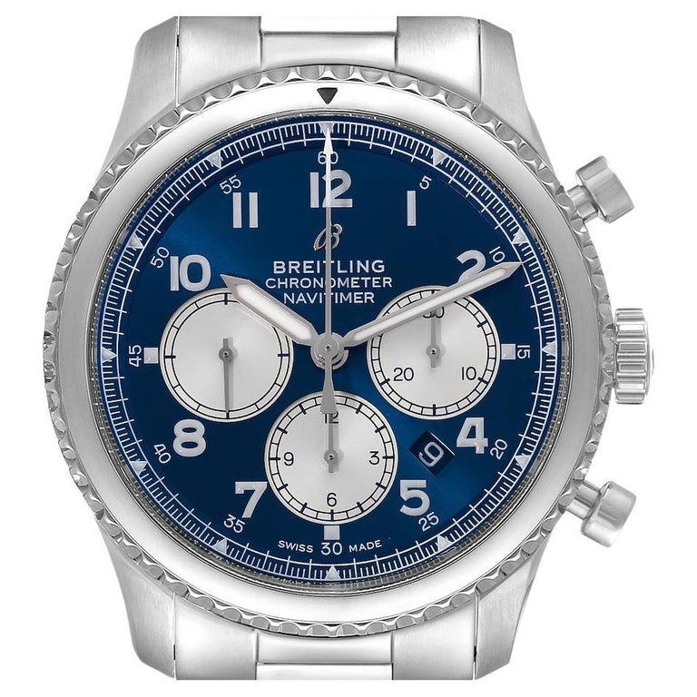 Breitling Navitimer Aviator 8 B01 Blue Dial Steel Mens Watch AB0117 Box ...