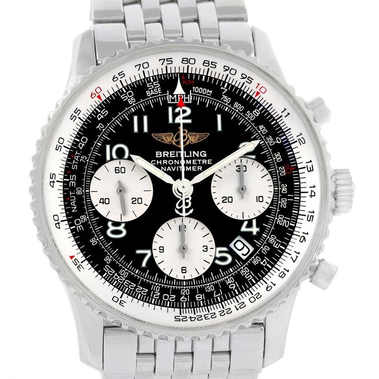 Breitling Navitimer Black Arabic Dial Steel Men's Watch A23322 For Sale ...
