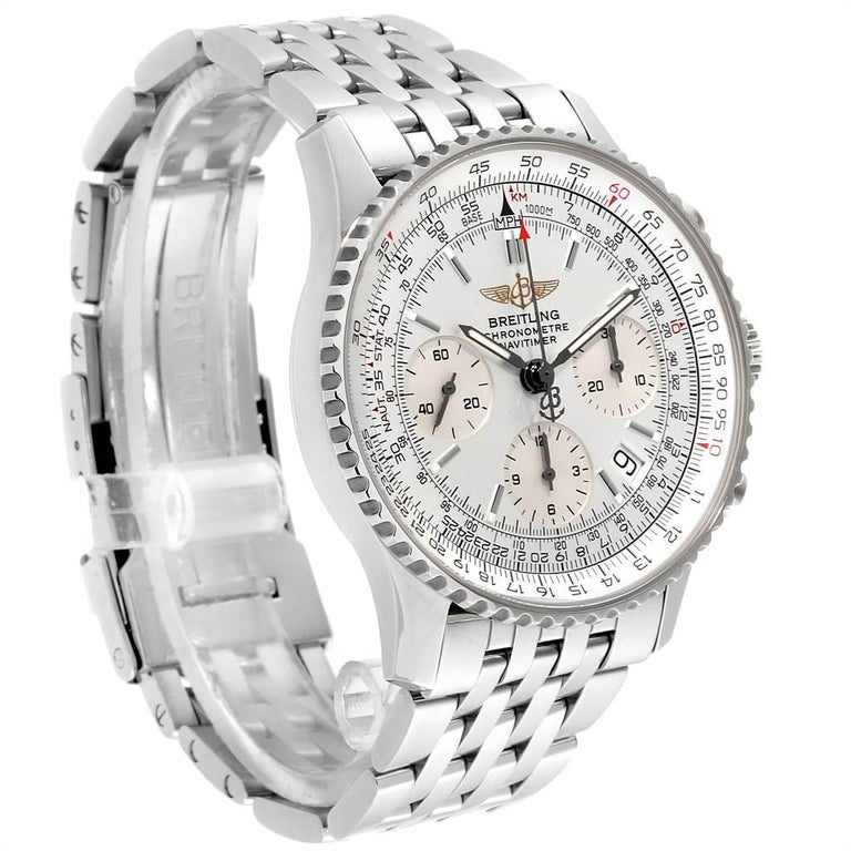 Breitling Navitimer Chronograph Silver Dial Steel Men's Watch A23322 ...