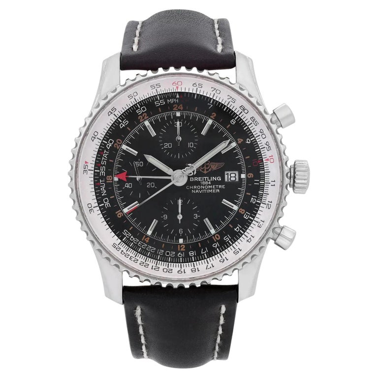 Breitling Navitimer GMT 46mm Steel Black Dial Automatic Watch A2432212 ...
